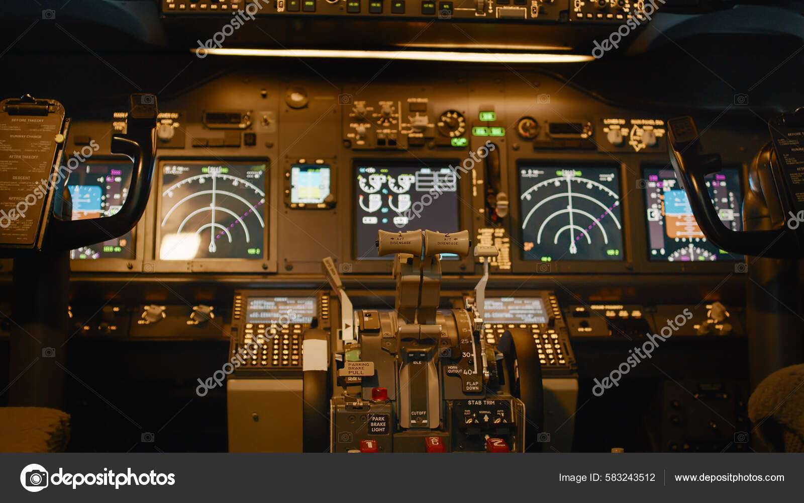 Empty Airplane Cockpit Dashboard Navigation Takeoff Using Engine ...