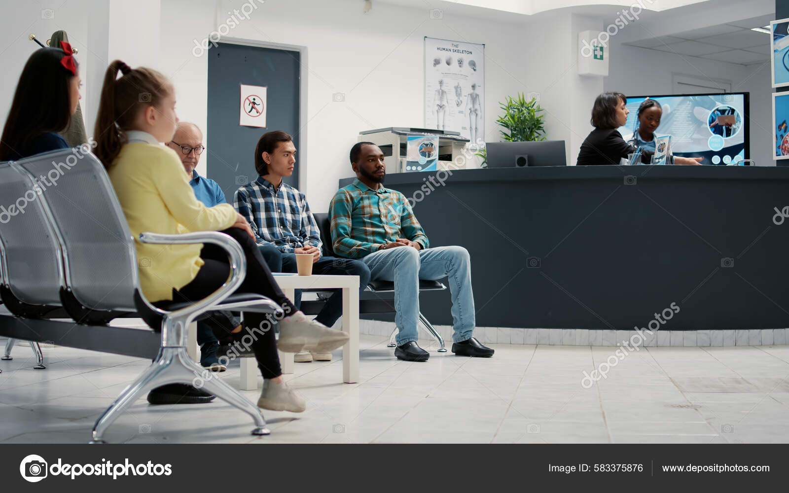 Diverse Group People Waiting Hospital Reception Lobby Attend Medical ...