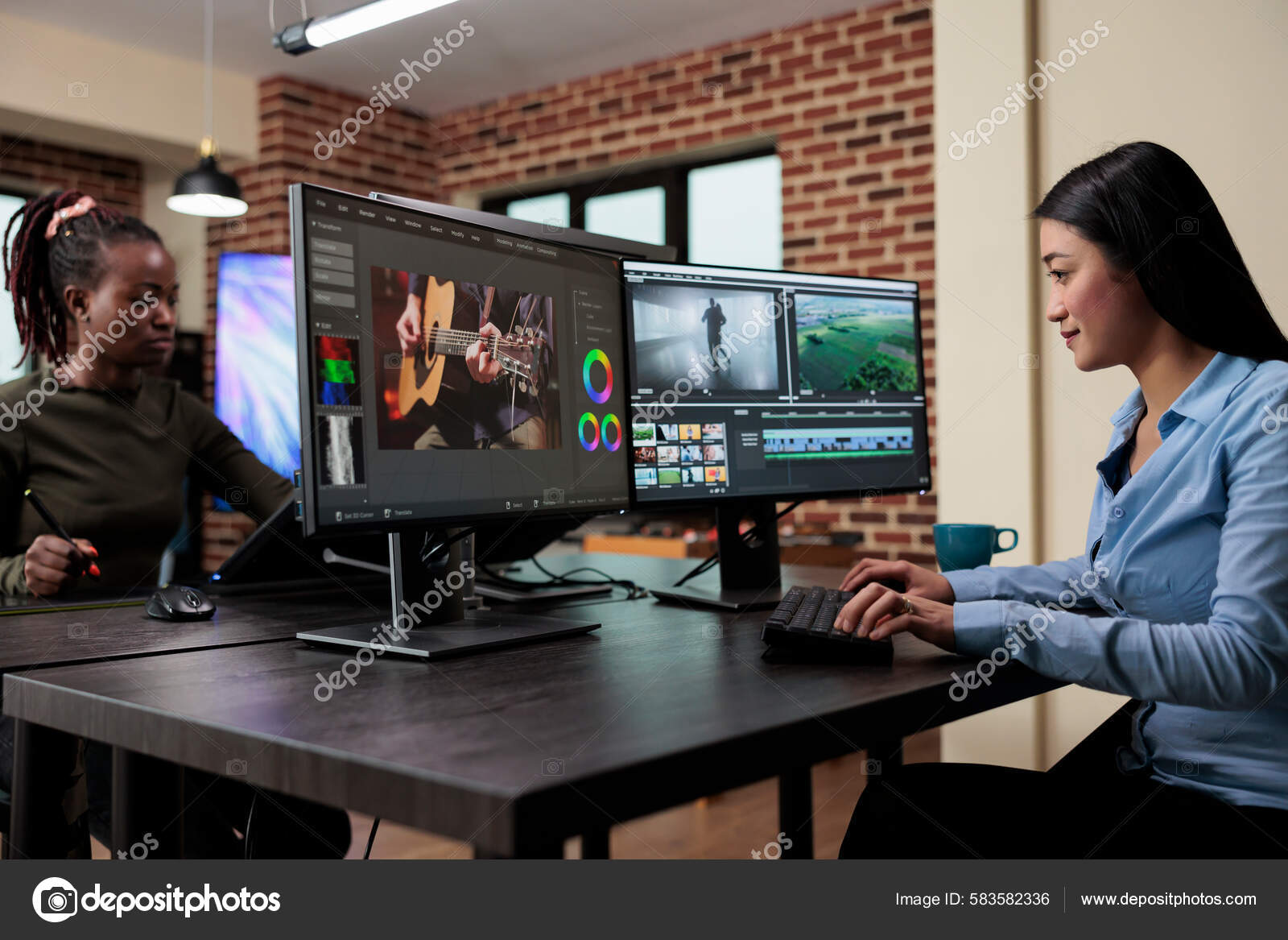 Creative Agency Professional Video Editor Sitting Desk While Using ...