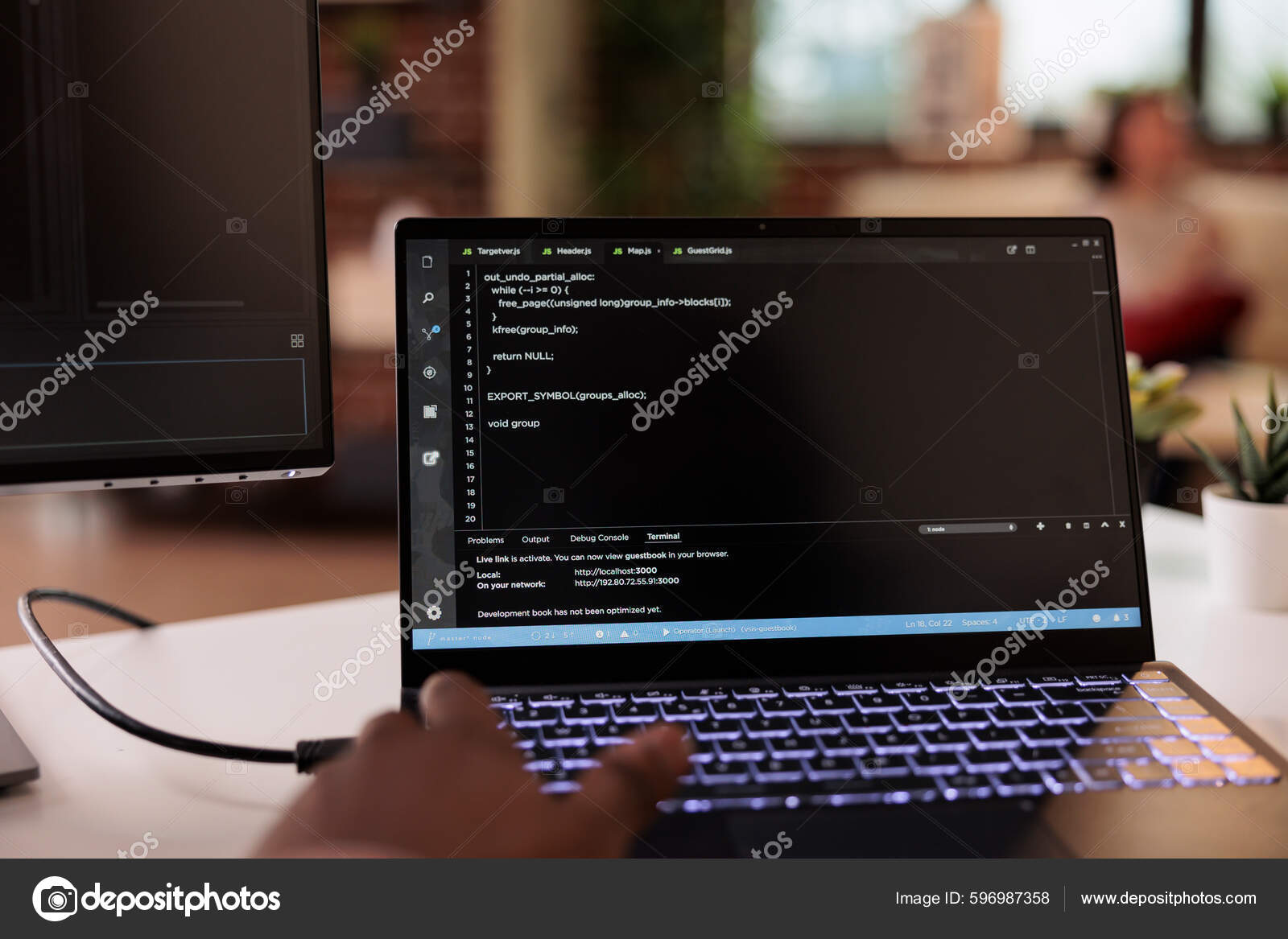 Male Programmer Using Coding Encryption Interface App Laptop Screen Working — Stock Photo ...