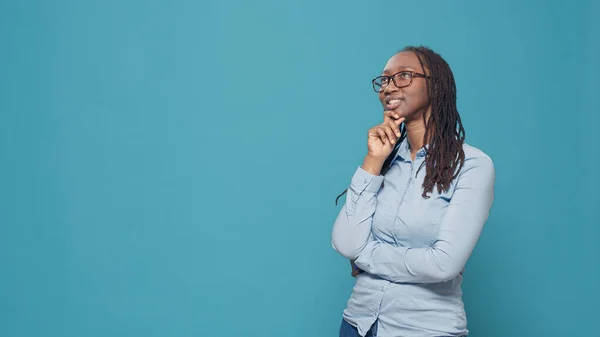 Portrait of pensive person brainstorming ideas and pondering decision ...