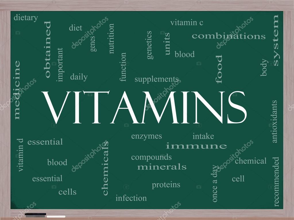 Vitamins Word Cloud Concept on a Blackboard Stock Photo by ©mybaitshop ...