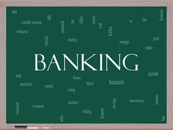 Banking Word Cloud Concept on a Blackboard - Stock Image - Everypixel