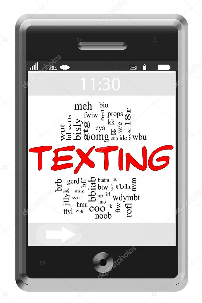 Texting Word Cloud Concept on Touchscreen Phone — Stock Photo ...