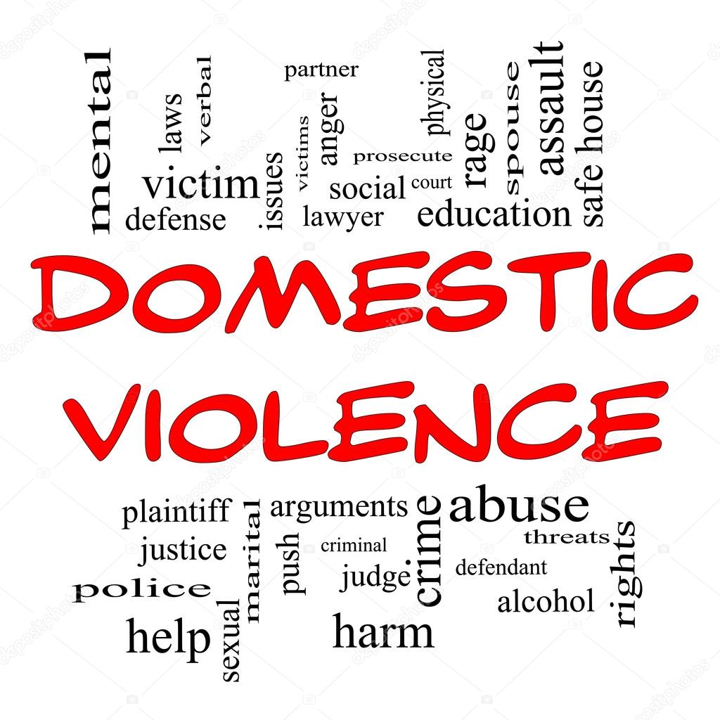 Domestic Violence Word Cloud Concept in Red Caps — Stock Photo ...