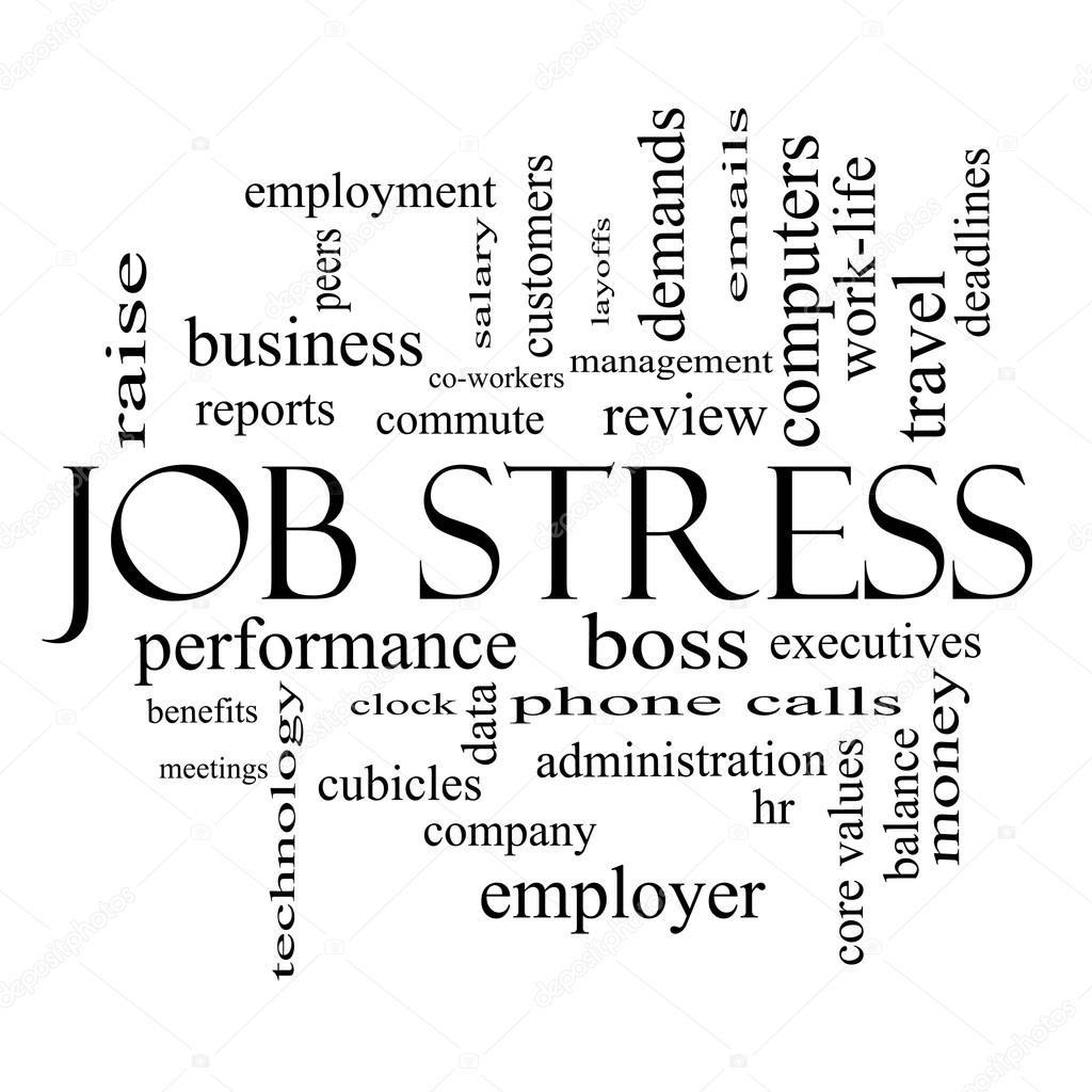 Job Stress Word Cloud Concepto en blanco y negro 2023