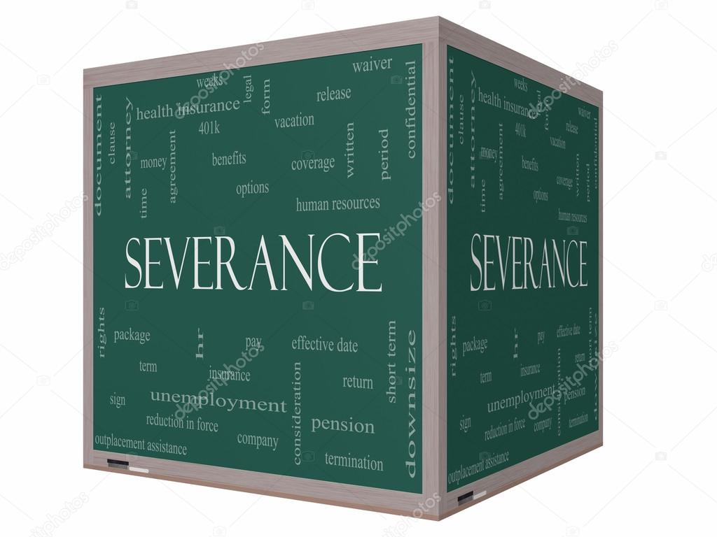 Severance Concepto de nube de palabras en una pizarra de cubo 3D 2023