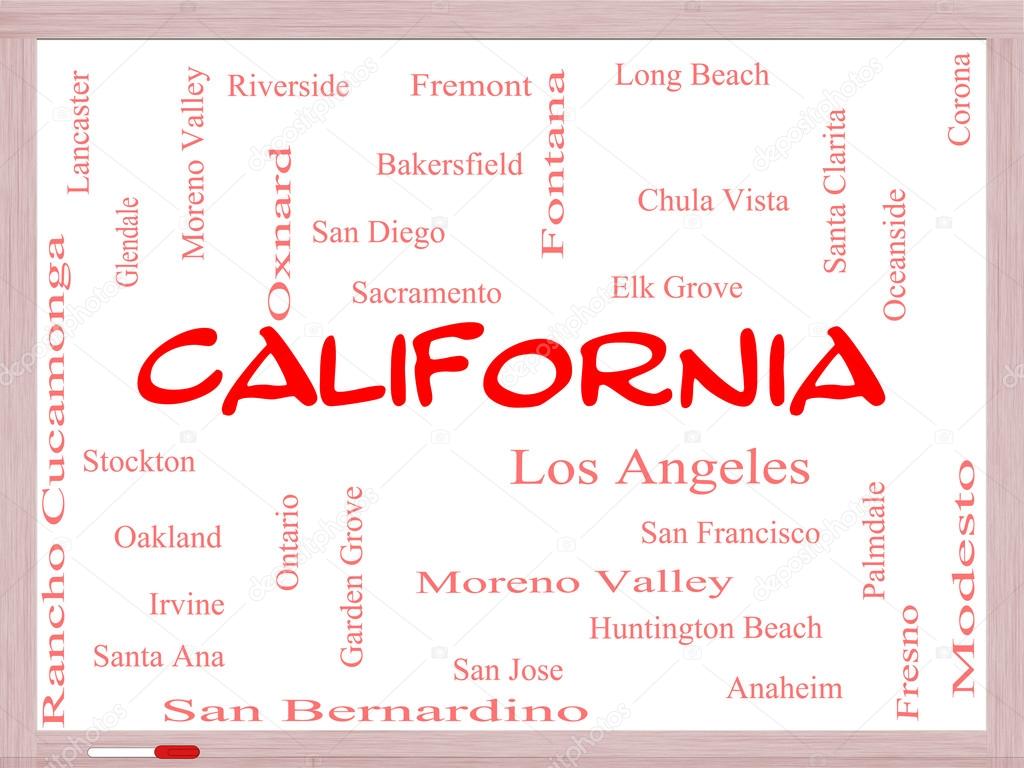 California State Word Cloud Concept on a Whiteboard — Stock Photo ...