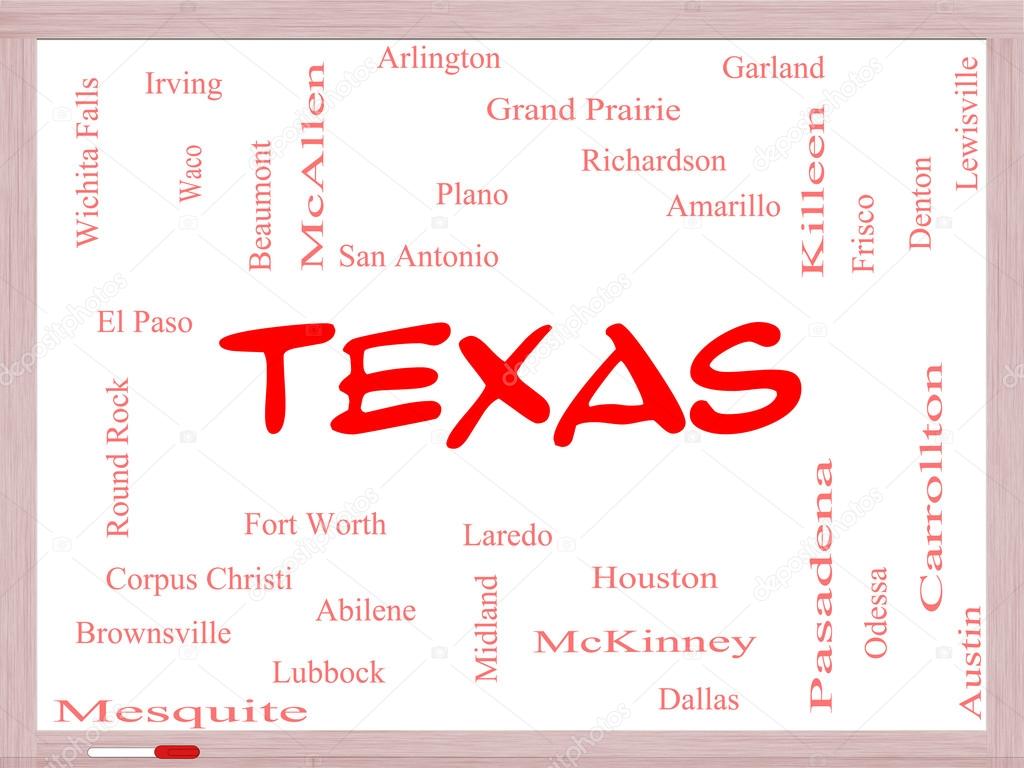 Texas State Word Cloud Concept on a Whiteboard — Stock Photo ...