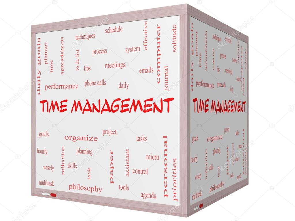 Time Management Word Cloud Concept on a 3D cube Whiteboard Stock Photo ...