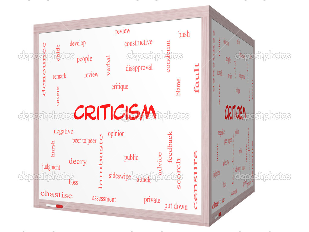 Criticism Word Cloud Concept on a 3D cube Whiteboard — Stock Photo ...
