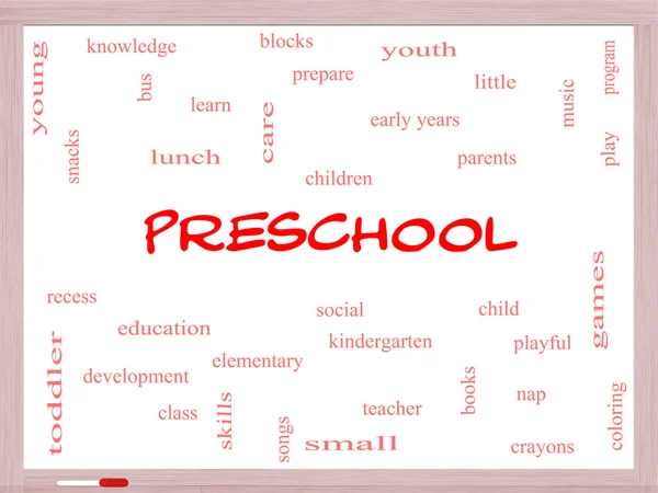 Preschool Word Cloud Concept on a Whiteboard - Stock Image - Everypixel