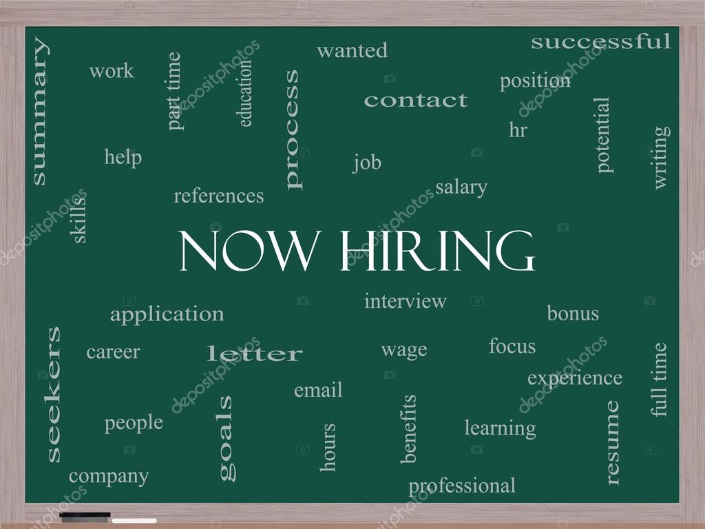Now Hiring Word Cloud Concept on a Blackboard — Stock Photo ...