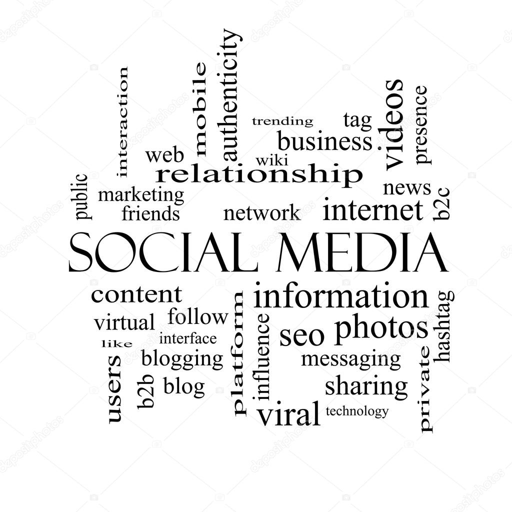 Social Media Word Cloud Concept in black and white — Stock Photo ...