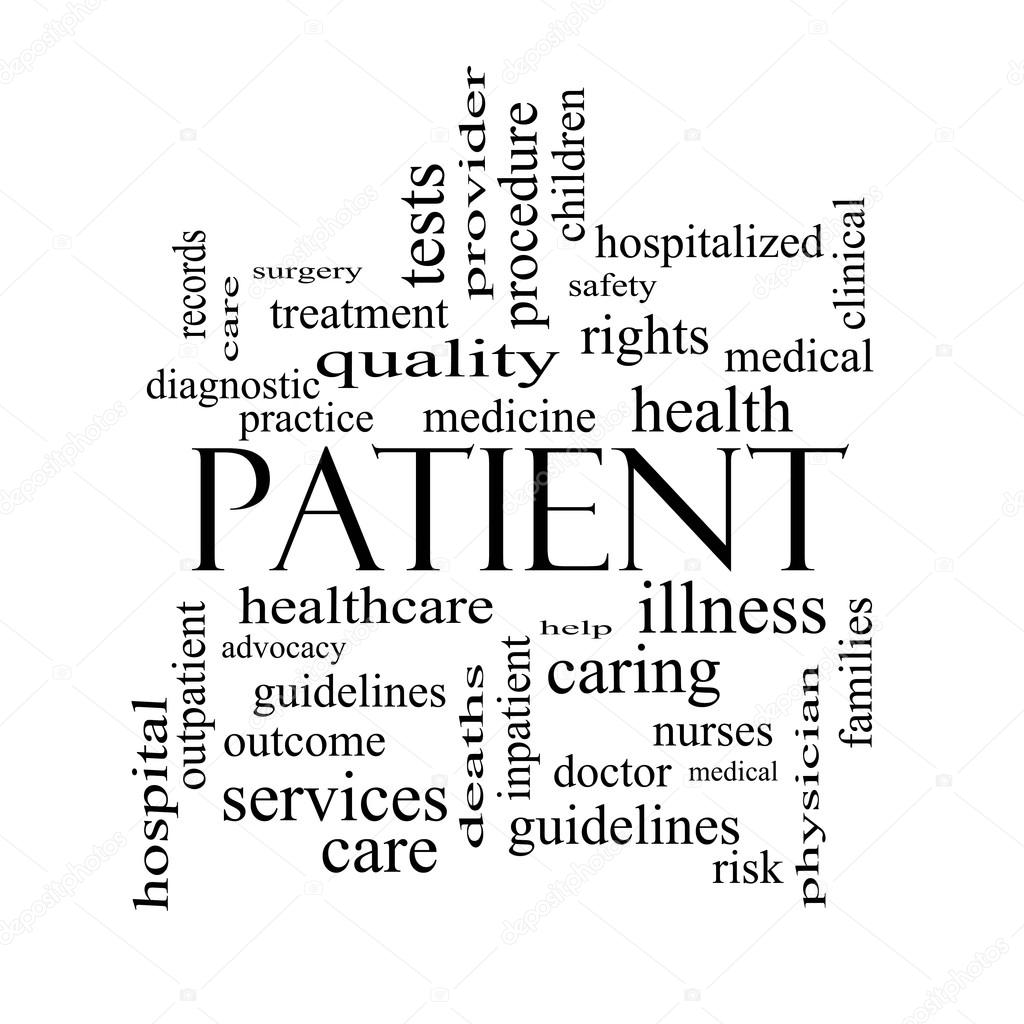 Patient Word Cloud Concept in black and white — Stock Photo ...