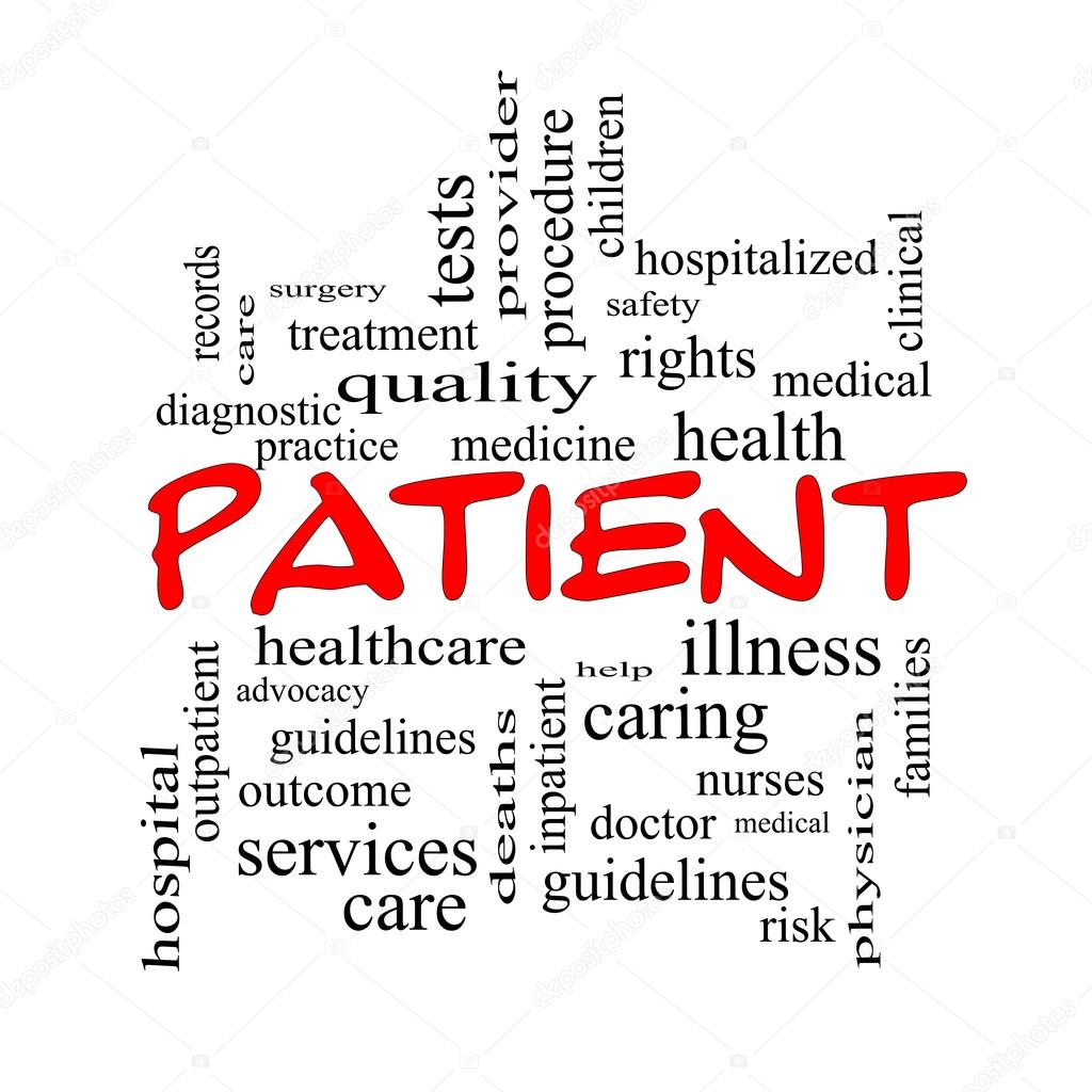 Patient Word Cloud Concept in red caps — Stock Photo © mybaitshop #46064201