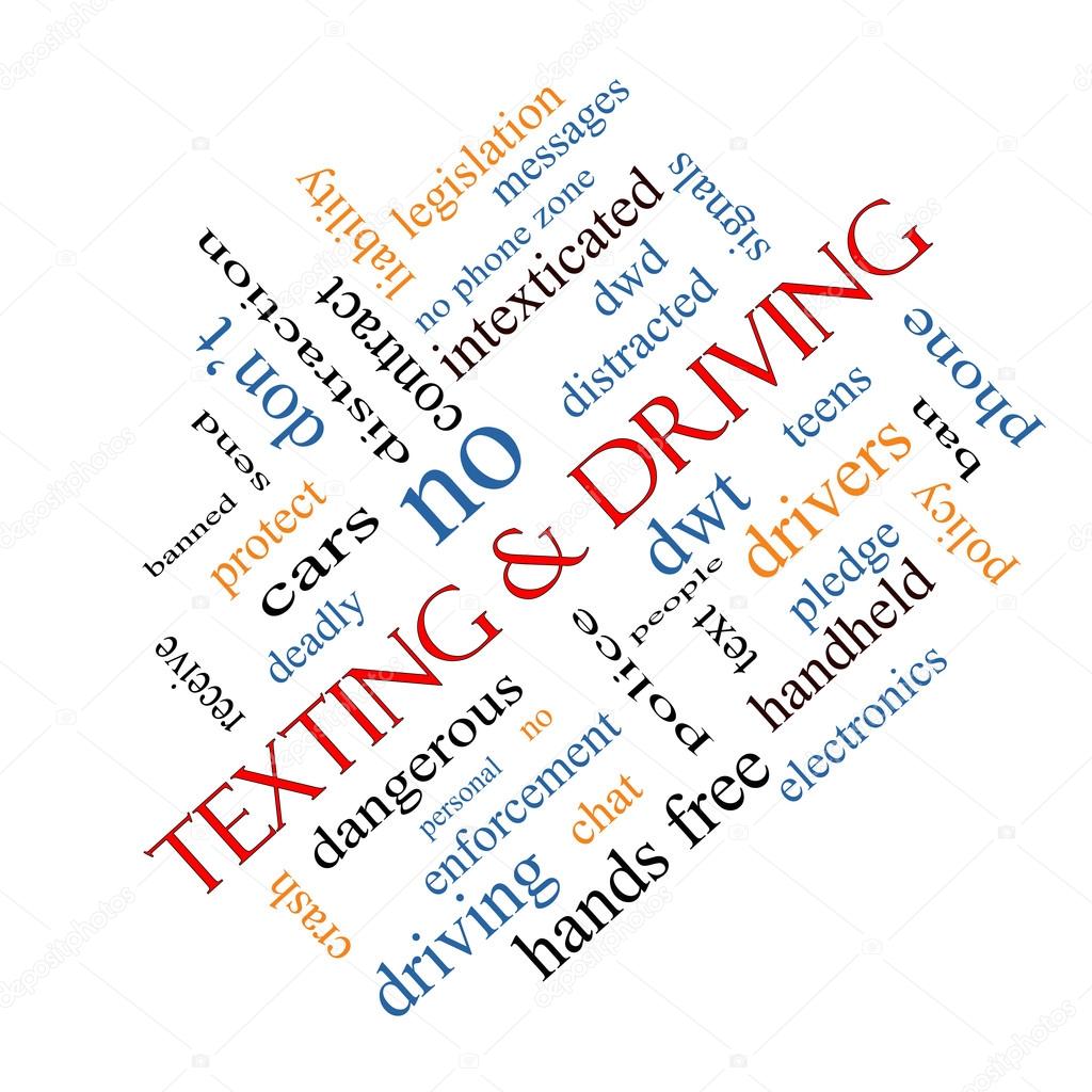 Texting and Driving Word Cloud Concept Angled Stock Photo by ...