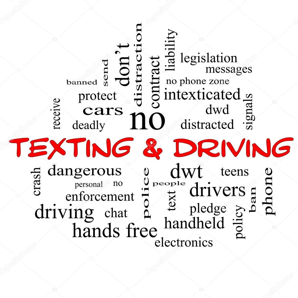 Texting and Driving Word Cloud Concept in red caps — Stock Photo ...