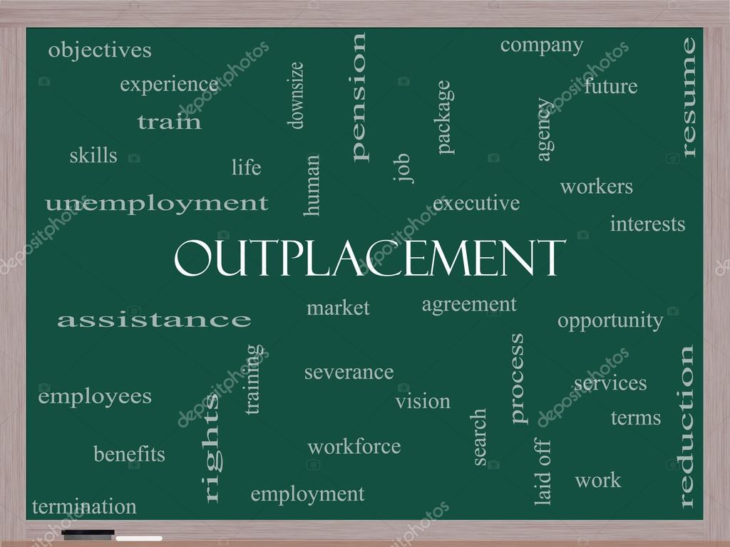 Outplacement Word Cloud Concept on a Blackboard — Stock Photo ...
