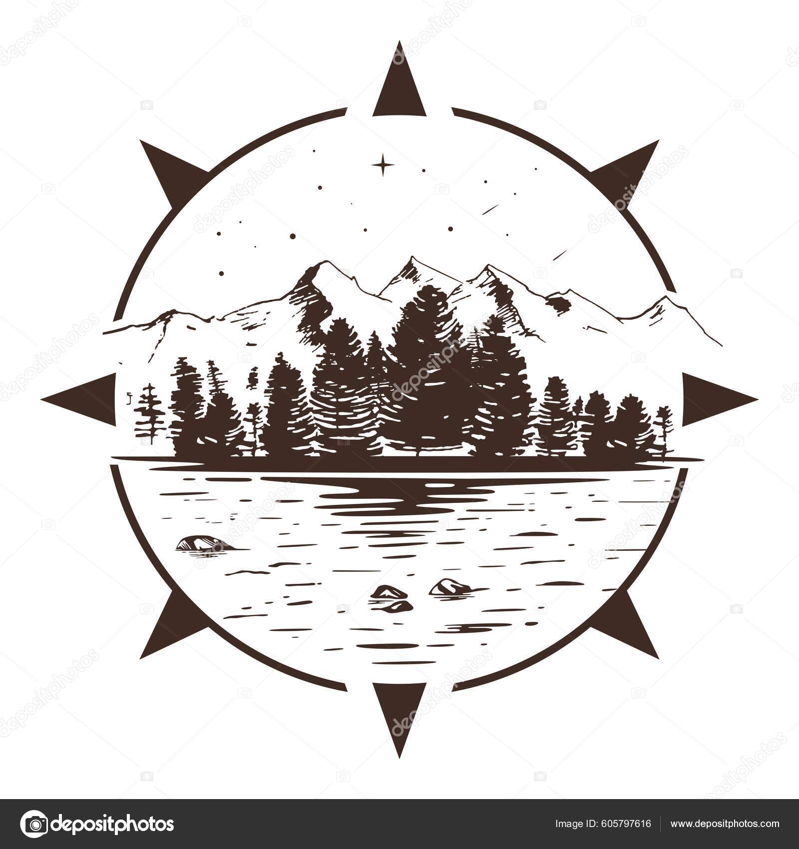 Vector Illustration Mountain Lake Scenery Symbol Stock Vector by ...