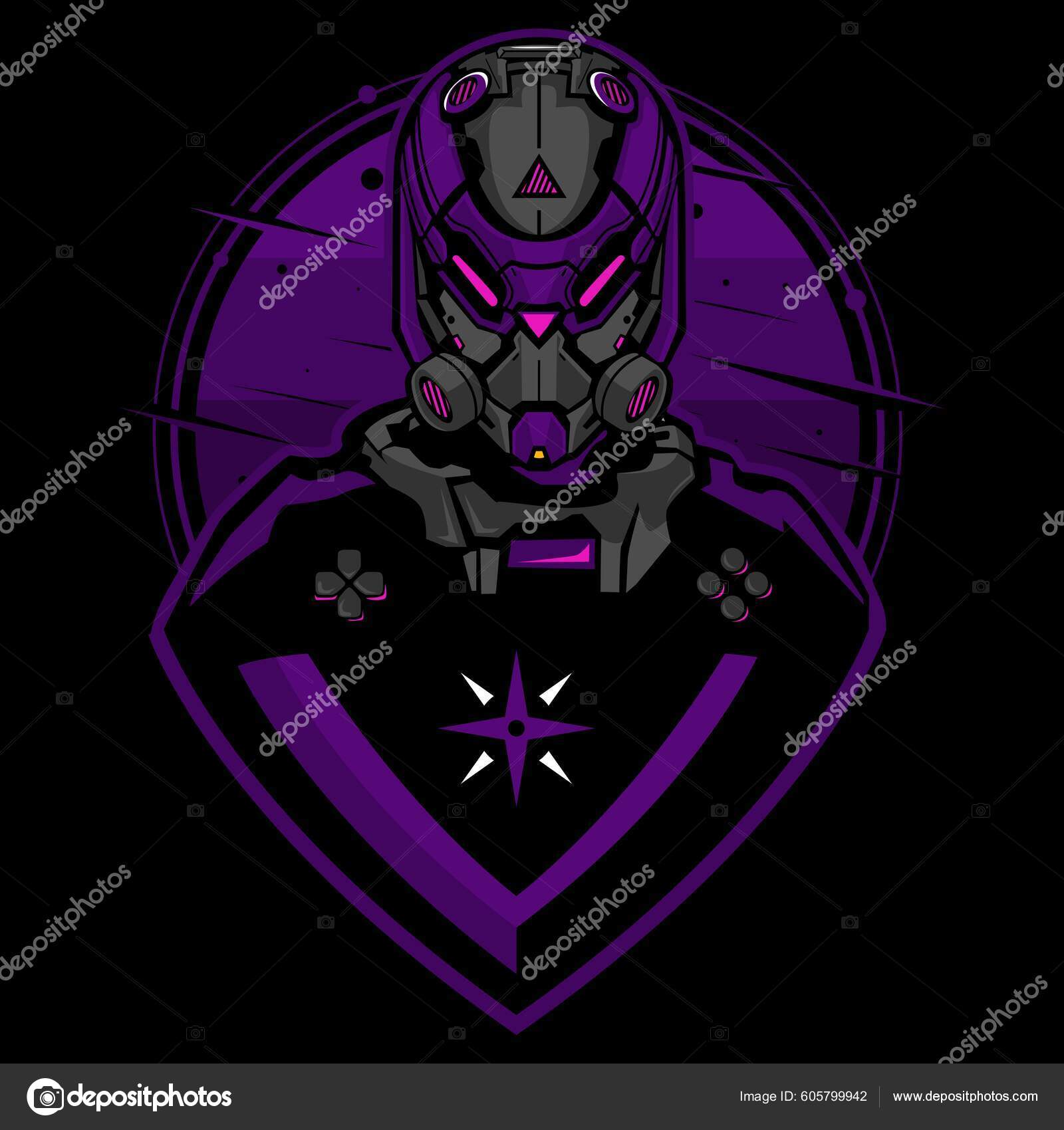Purple Neon Cyberpunk Cyborg Vector Mascot Illustration Διάνυσμα από ...