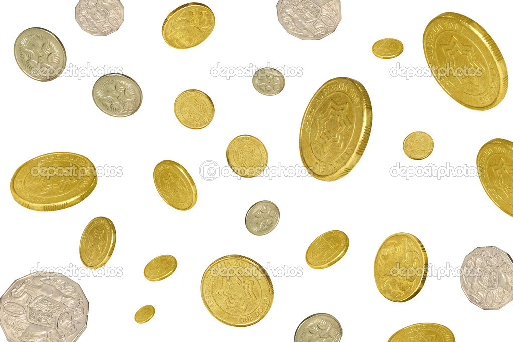 Coins falling white background — Stock Photo © ekays #12654610