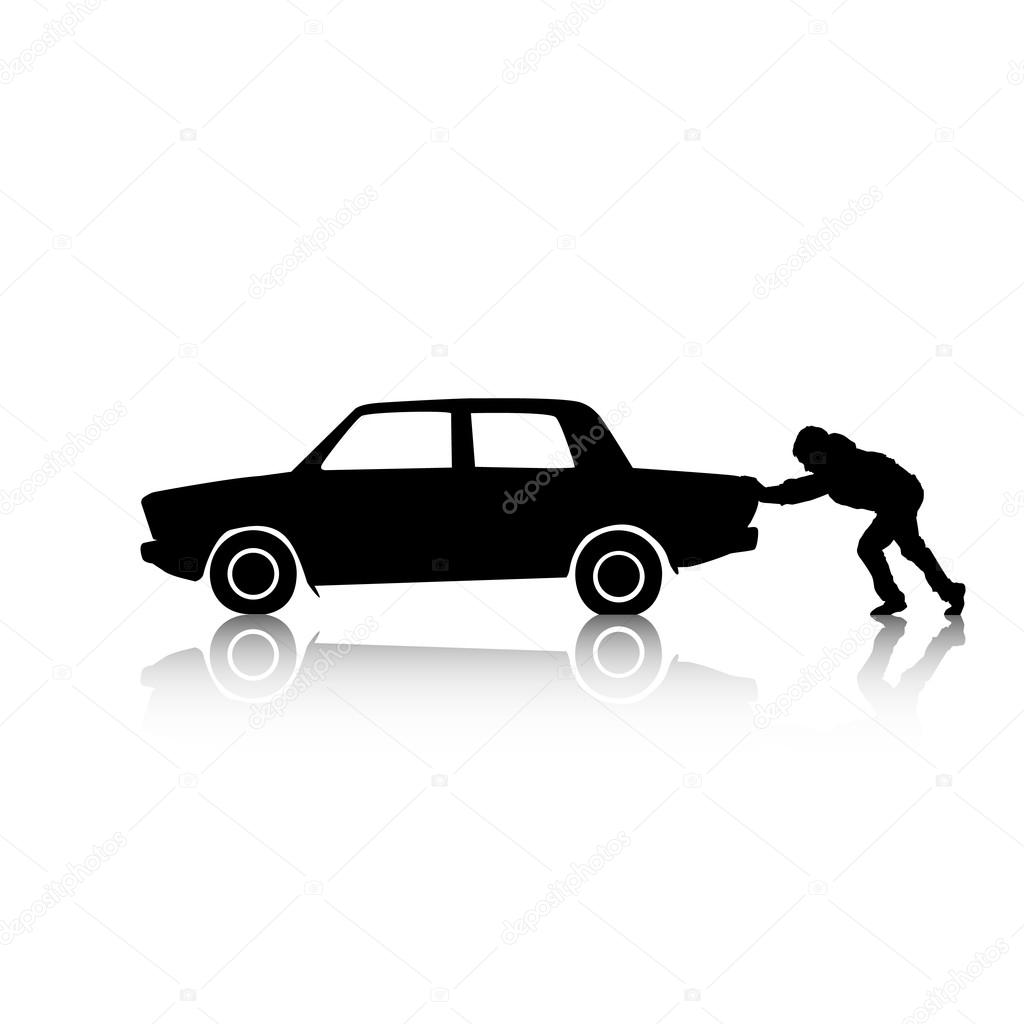 People Pushing A Car Clipart