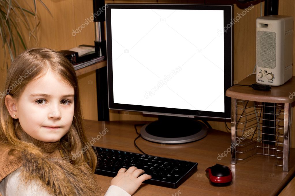 Little girl using a desktop computer Stock Photo by ©Vaicheslav 20009635