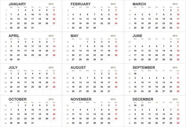 Calendar for year 2011, 2012, 2013, 2014, 2015 — Stock Photo ...