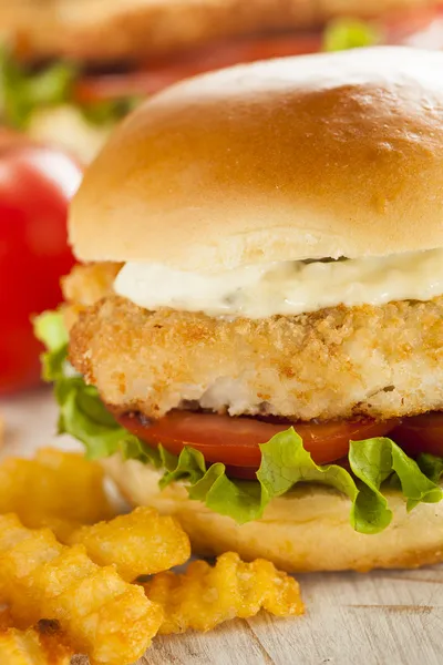 Breaded Fish Sandwich with Tartar Sauce - Stock Image - Everypixel