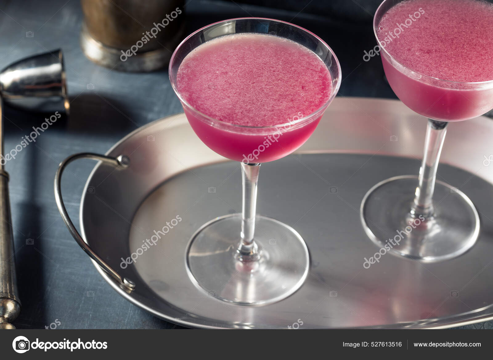 Cold Refreshing Purple Aviation Cocktail Cherry Garnish — Stock Photo ...