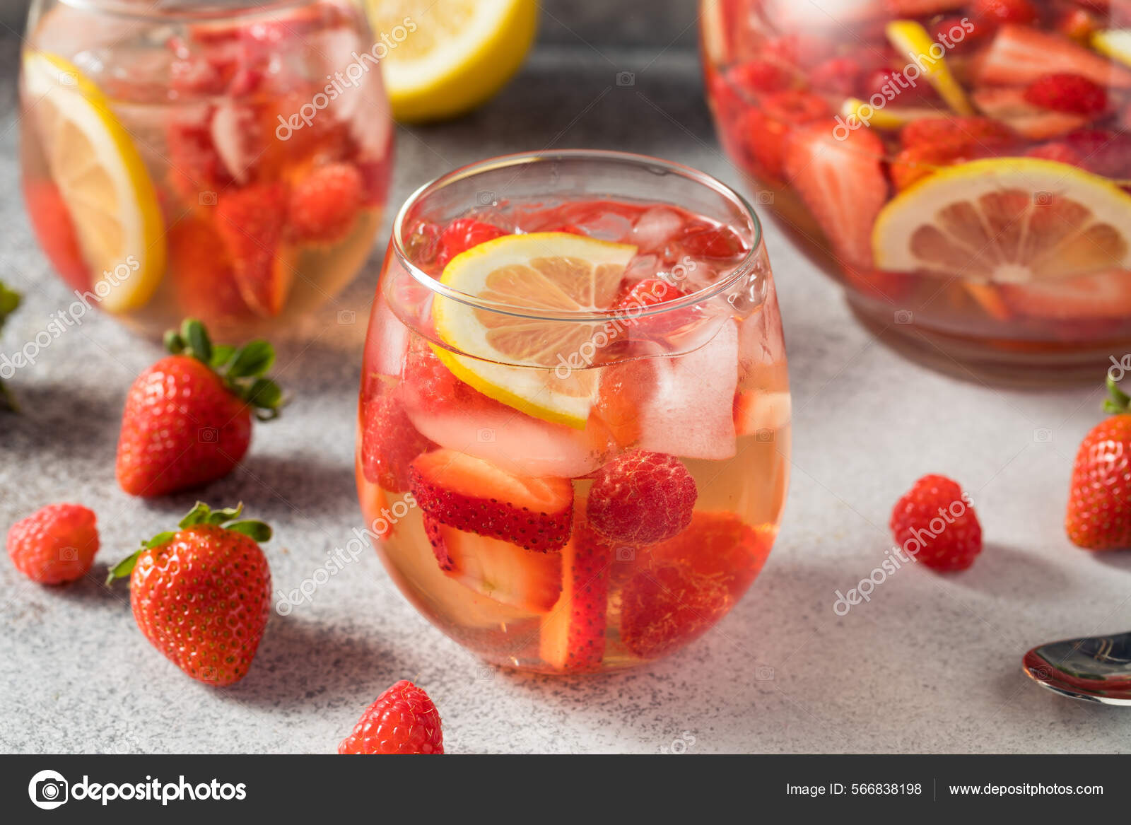 Boozy Refreshing Rose Wine Sangria Lemon Berries — Stock Photo ...