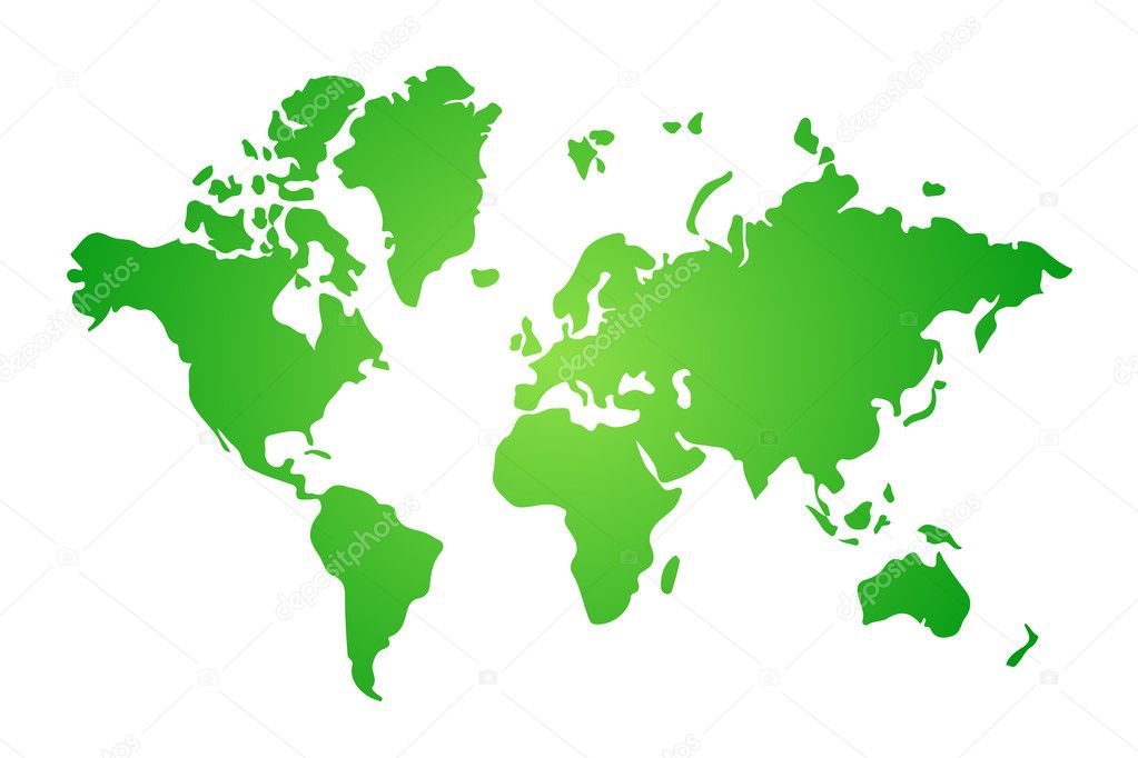 Ilustración de mapa verde y blanco mundo plano, vector — Vector de ...