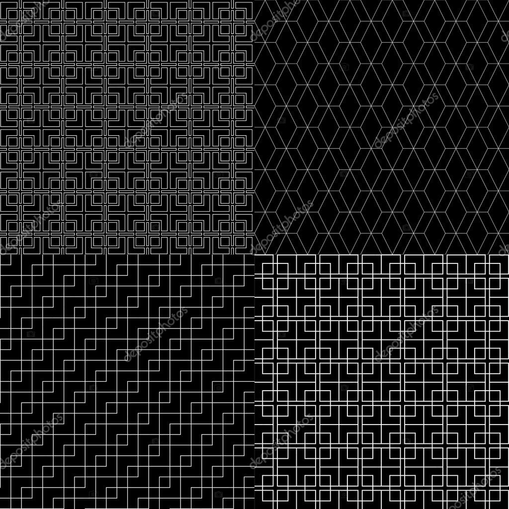Black And White Abstract Geometric Simple Seamless Patterns Set Vector