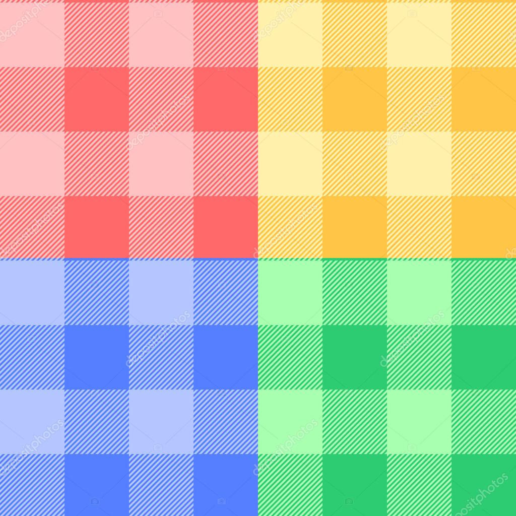 Gingham checkered fabric in pastel colors seamless pattern set, vector ...