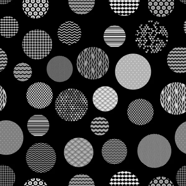 Black and white patterned circles geometric seamless pattern, vector ...