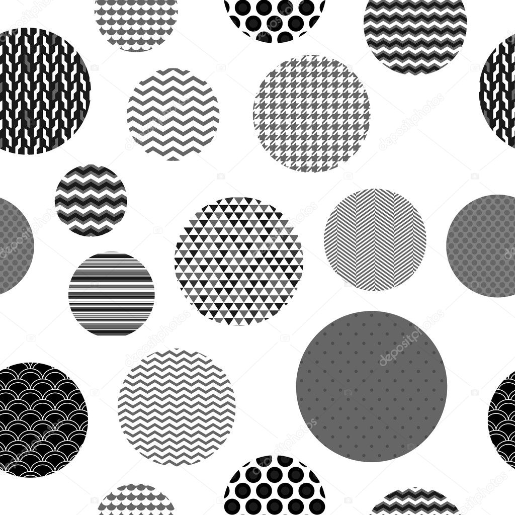 Black and white patterned circles geometric seamless pattern, vector ...