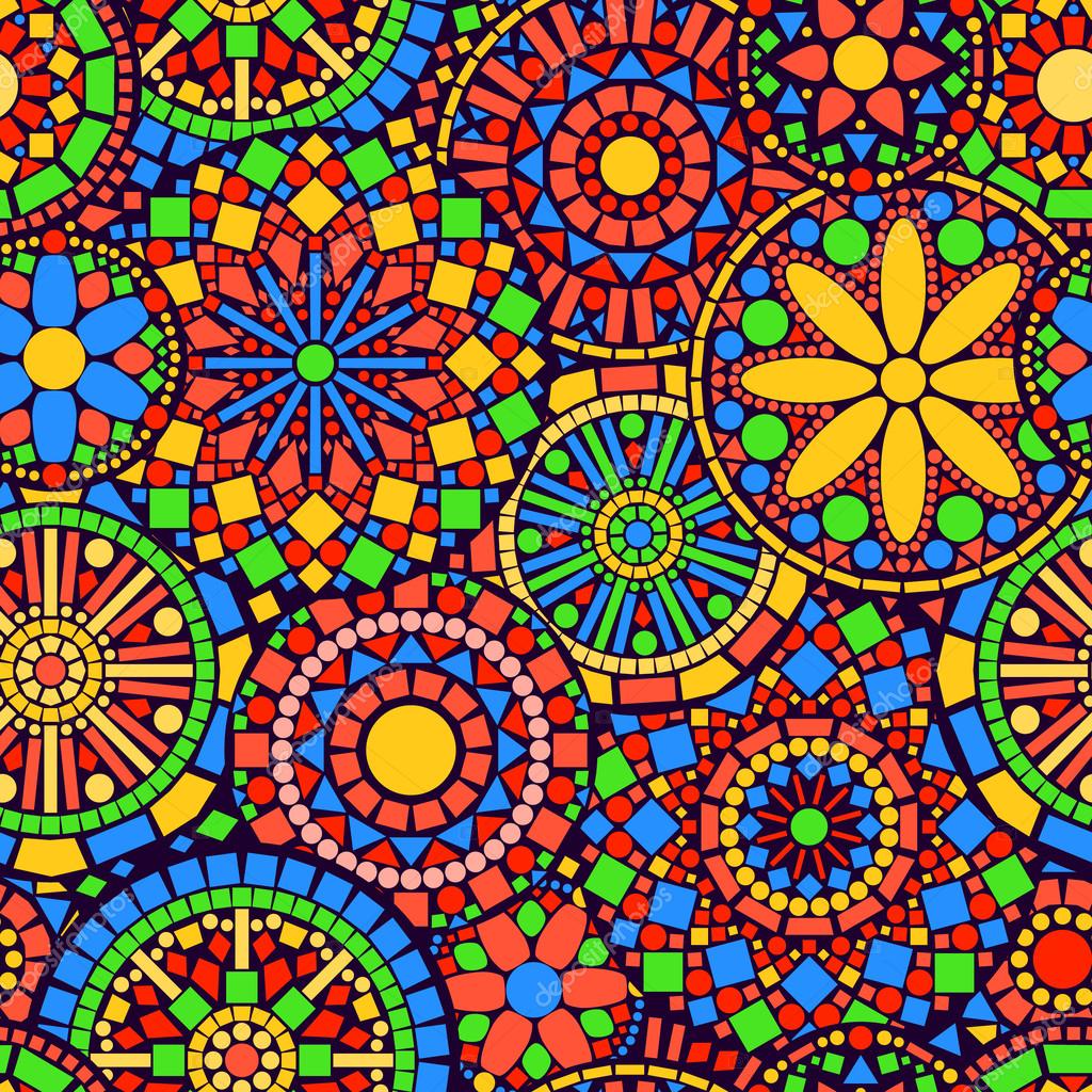 Colorful Circle Flower Mandalas Seamless Pattern Vector — Stock Vector