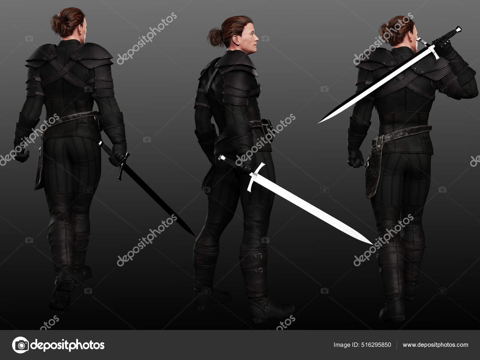 Fantasy Male Medieval Knight Armor Full Length Back View Stock Photo by ...
