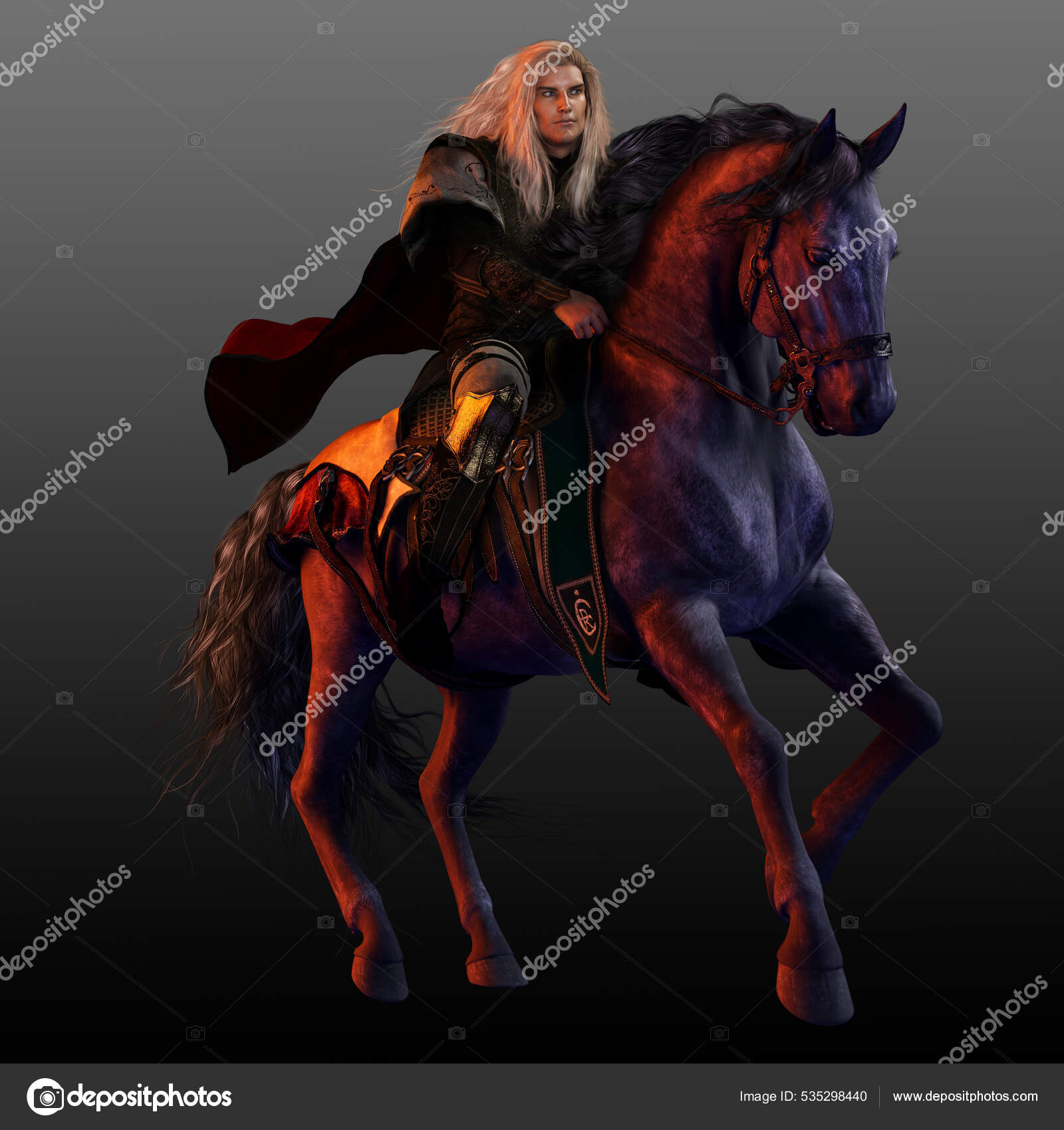 Fantasy Mounted Medieval Knight Black Friesian Stallion — Stock Photo ...