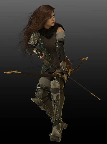 Fantasy Archer Ranger Female Leather Armor Red Hair — Stock Photo ...