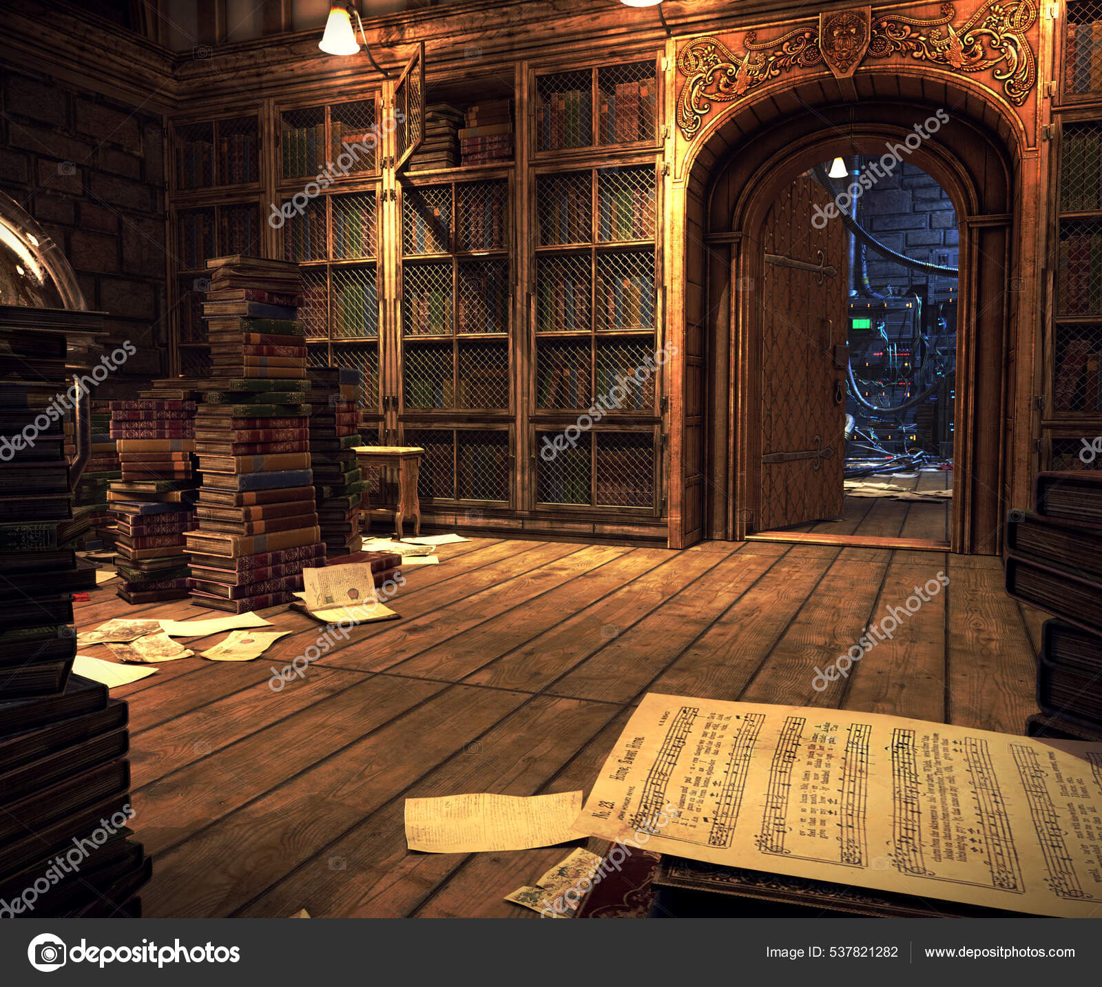 Ancient Sci Fantasy Library Old Library Computer Servers Cables Stock ...