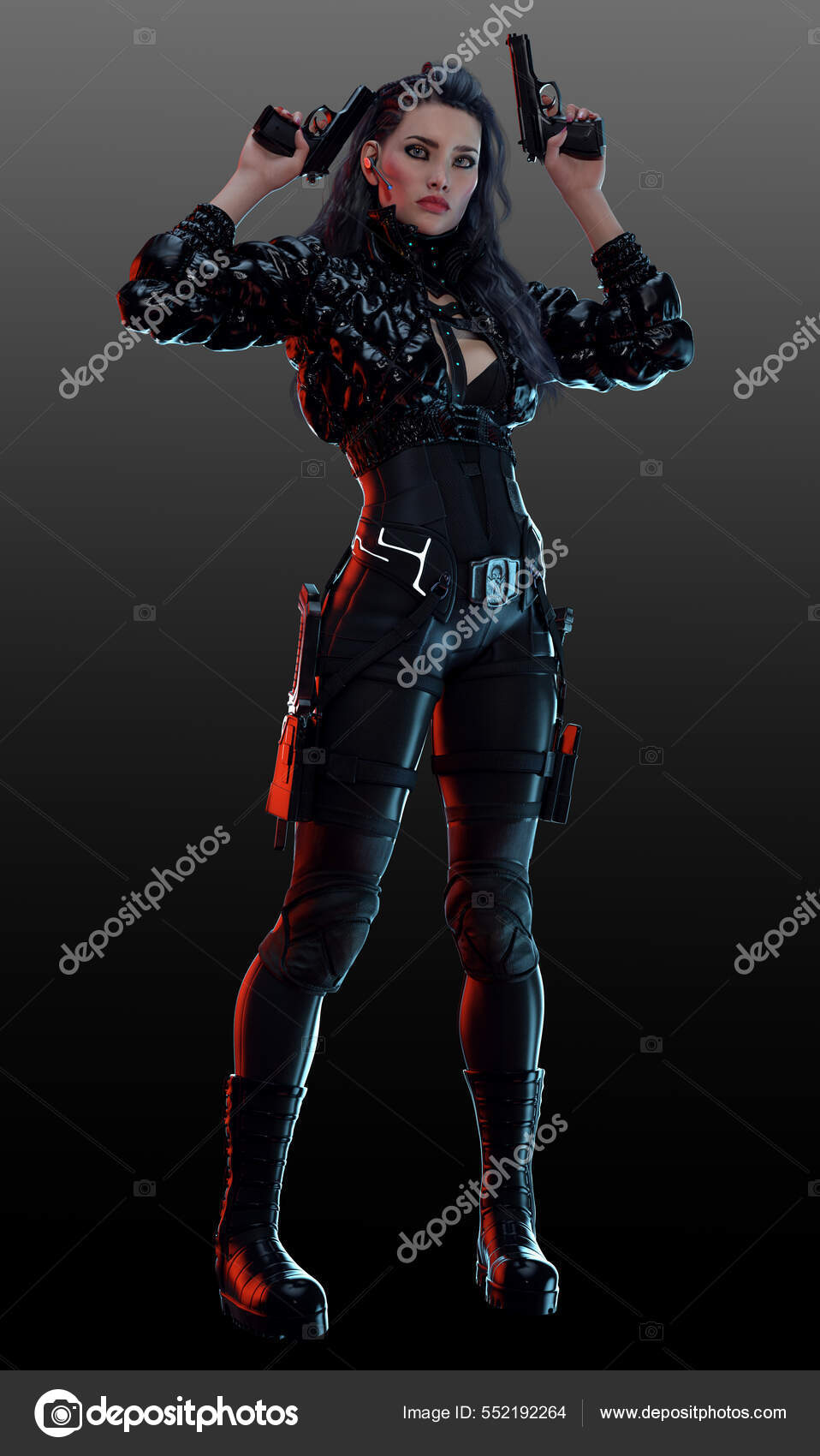 Urban Fantasy Sci Cyberpunk Female Assassin Pistol — Stock Photo ... Urban Fantasy Sci Cyberpunk Female Assassin Pistol — Stock Photo ...