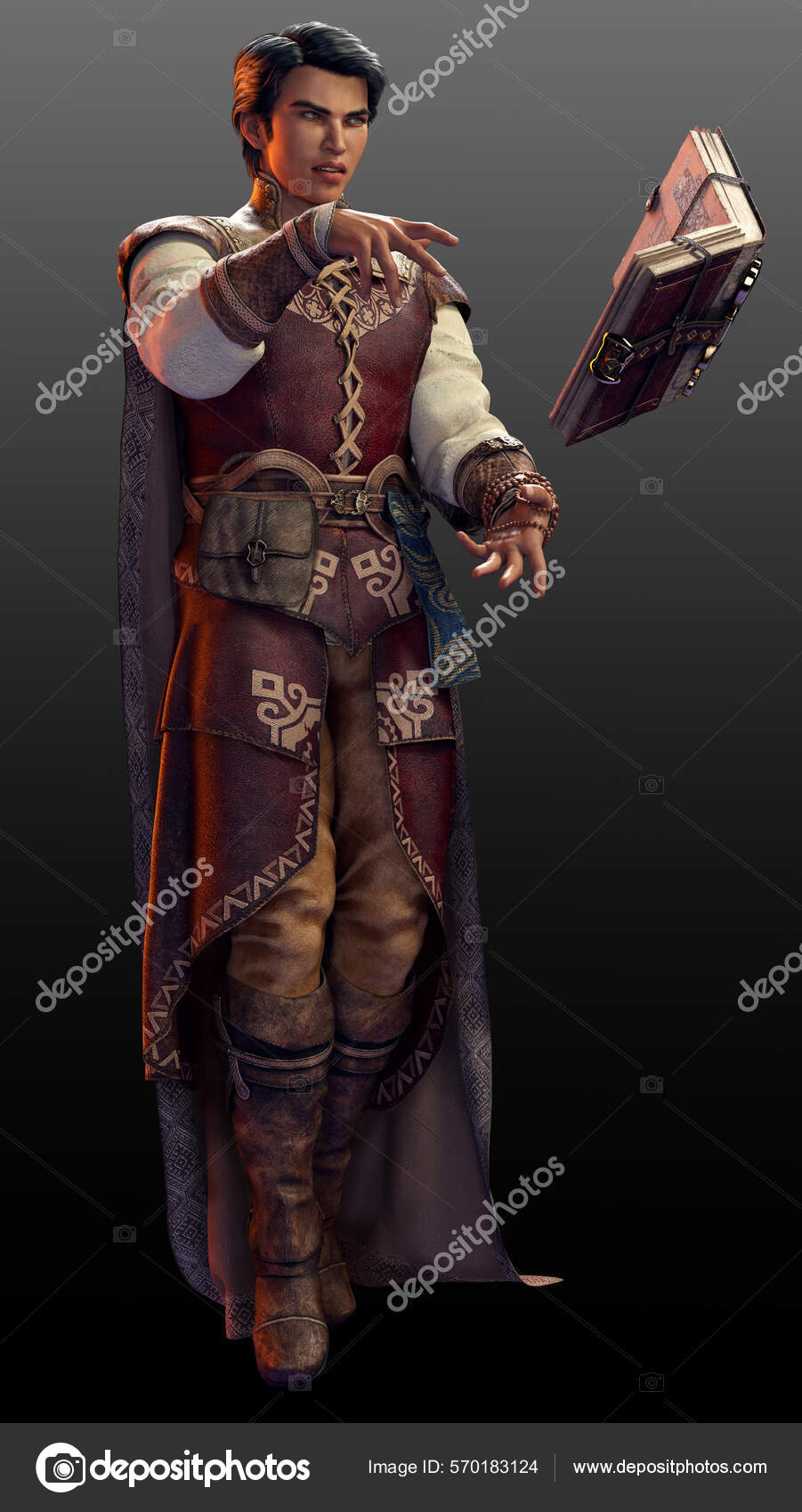 Fantasy Mage Spellbook Young Medieval Magician Leather Armor Stock ...