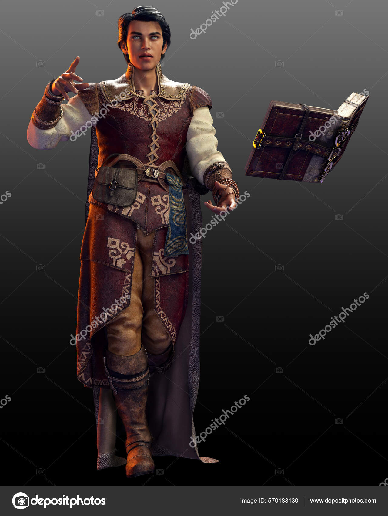 Fantasy Mage Spellbook Young Medieval Magician Leather Armor Stock ...