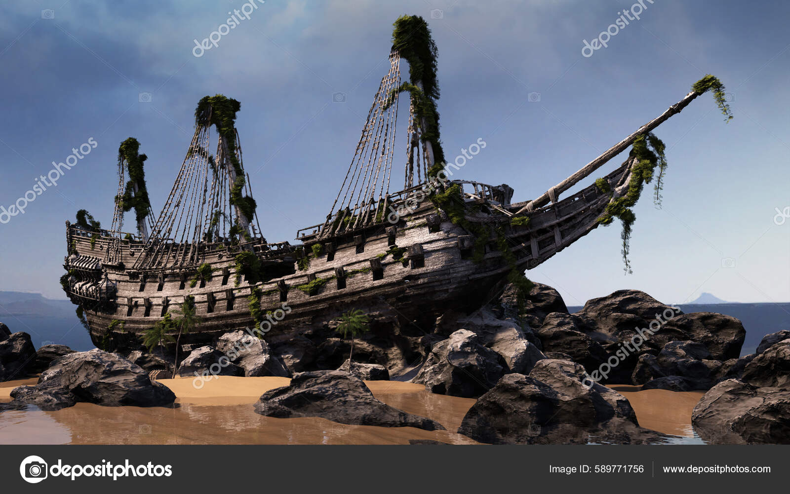 Real Pirate Ship Wrecks Old Pirate Shipwreck On A Beach Stock Photo