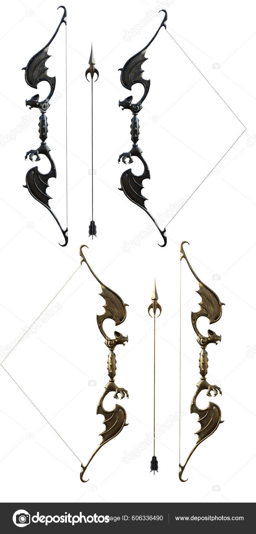 Fantasy Cgi Bows Arrows Demonic Angelic Medieval Ranged Weapons Stock ...
