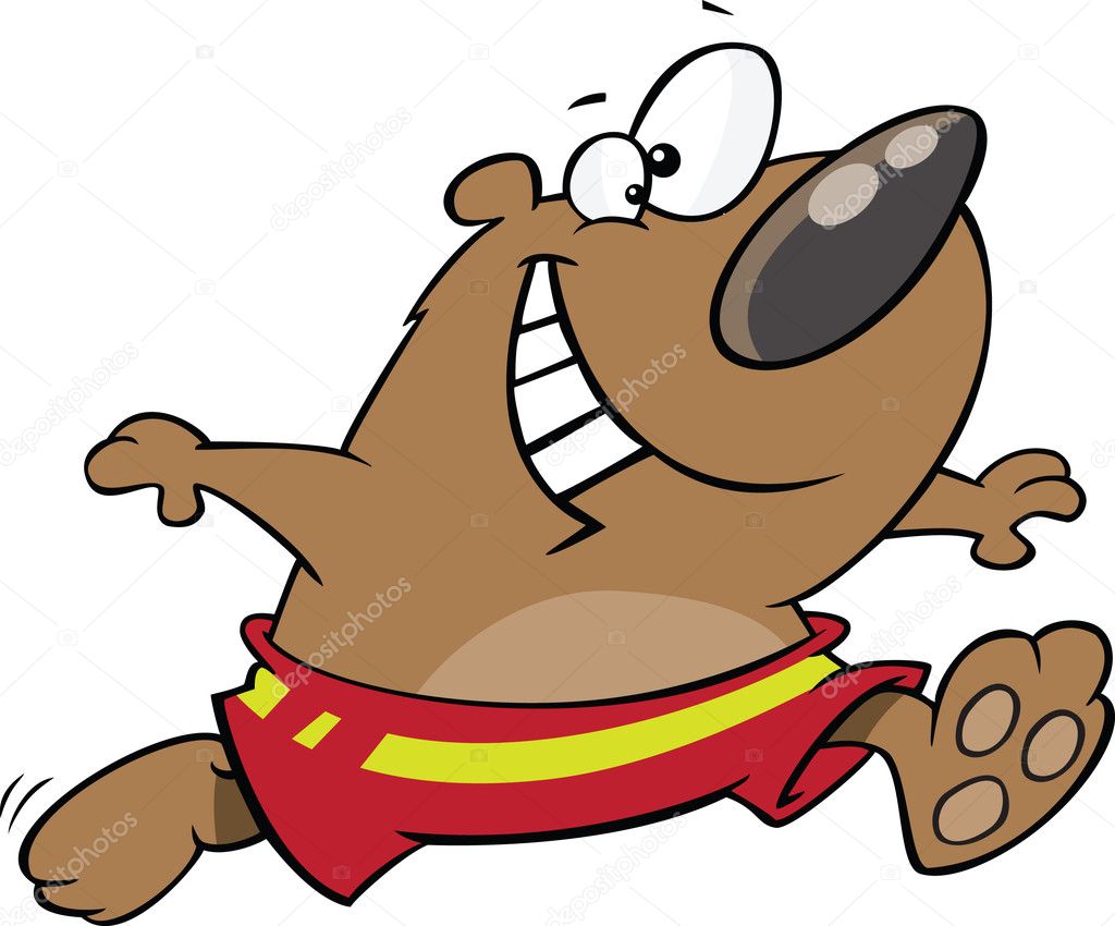 Clipart Oso feliz corriendo en baúles de natación - Ilustración ...