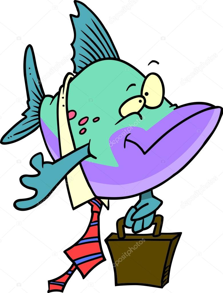 Illustration of a business fish carrying a briefcase, on a white ...