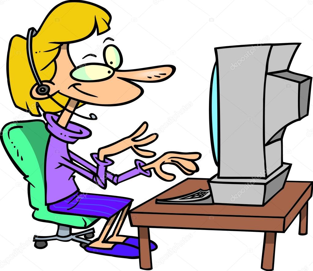 Cartoon Woman Working on a Computer — Stock Vector © ronleishman #13941809